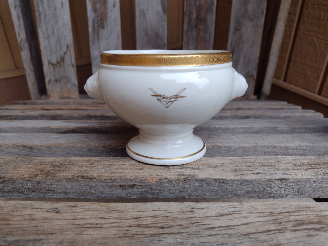 Mayer China White Ceramic Pedestal Bowl With Lions and Gold Trim Retro ...
