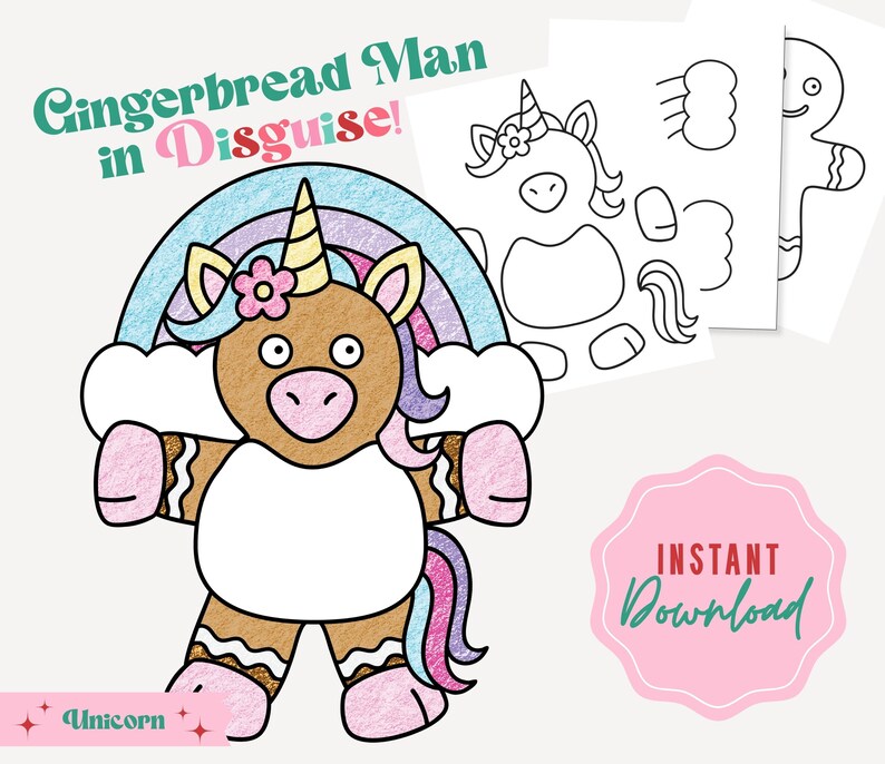 Disguise a Gingerbread Man, Gingerbread Disguise Printable, Unicorn ...