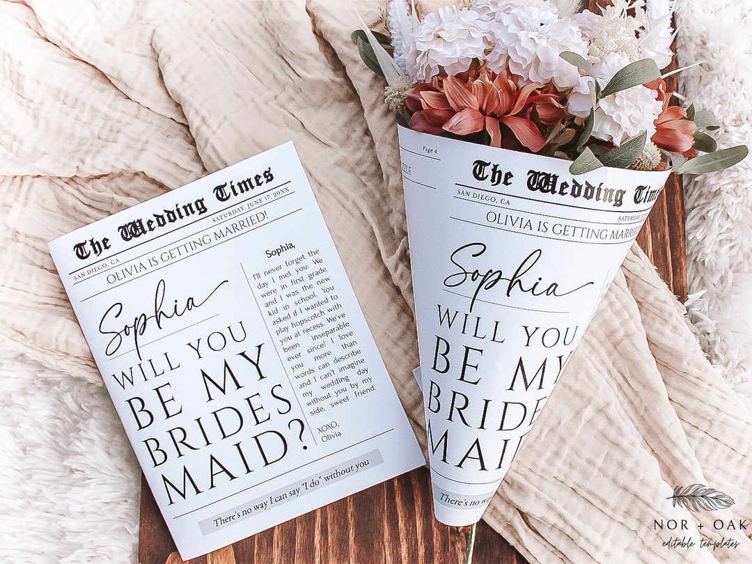 Bridesmaid Proposal Newspaper, Bridesmaid Flower Bouquet Wrap Template ...
