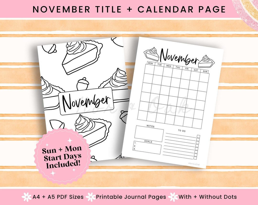 Printable Calendar Page November, Journal Printable, November Title ...