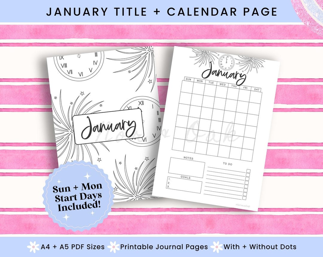 Printable Calendar Page January, Journal Printable, January Title Page ...