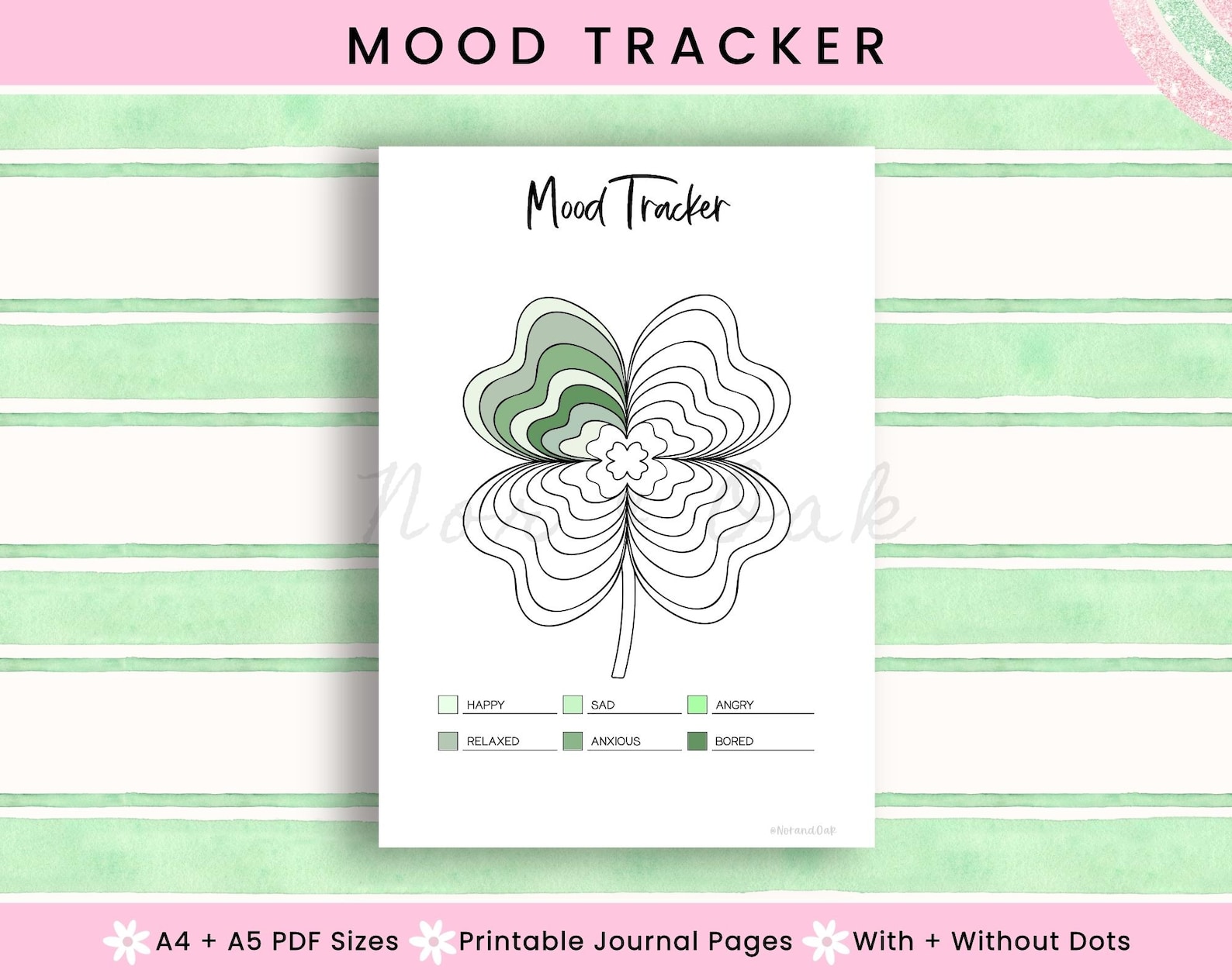 Clover Mood Tracker Printable, Journal Page Printable, Monthly Mood ...