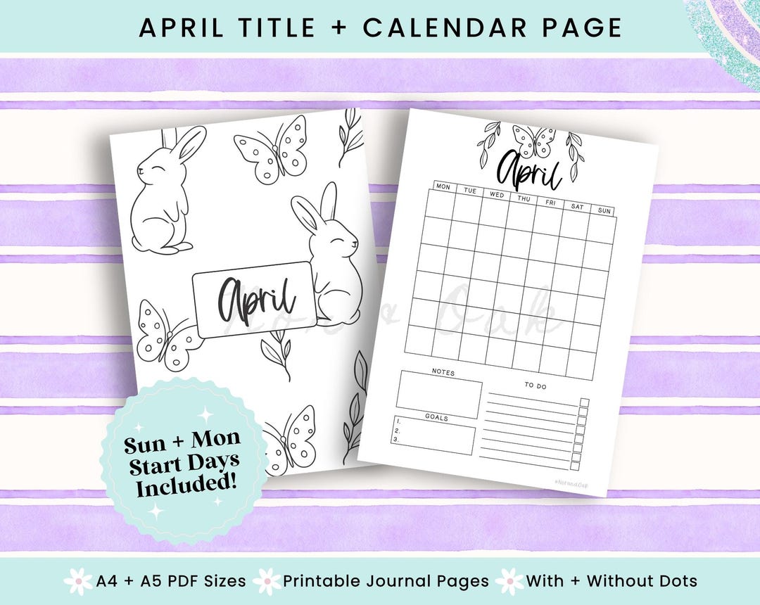 Printable Calendar Page April, Journal Printable, April Title Page ...