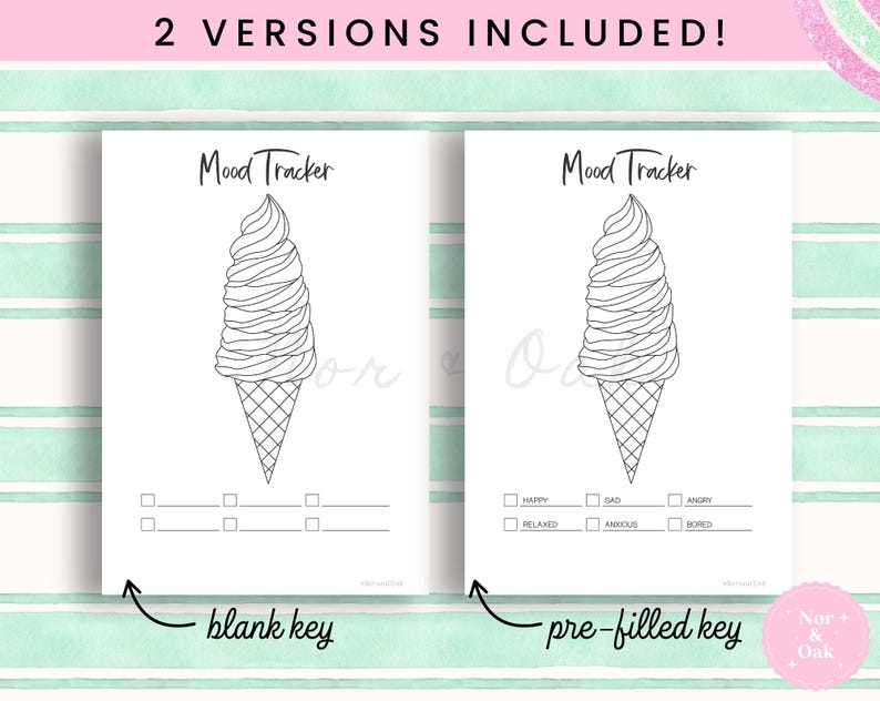 Ice Cream Mood Tracker Printable, Journal Page Printable, Monthly Mood ...