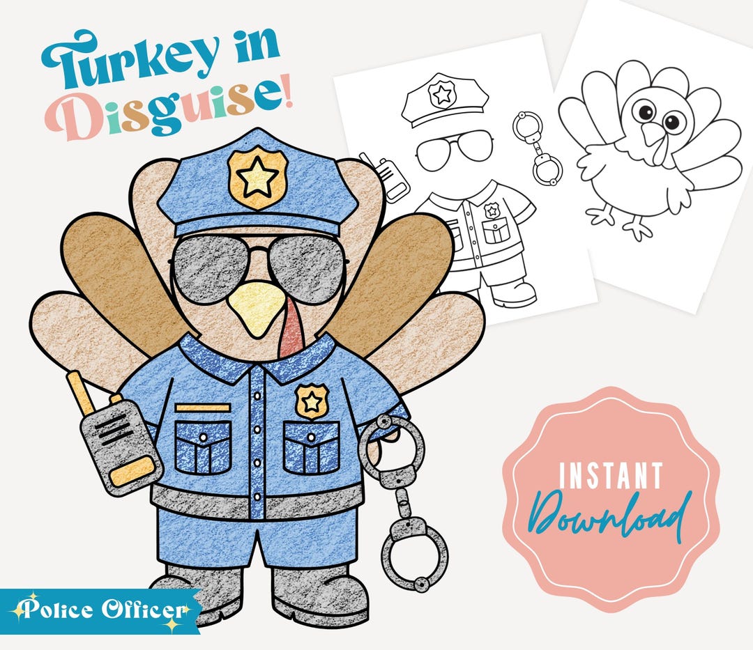 Disguise a Turkey, Turkey in Disguise Printable, Police Turkey, Hide ...