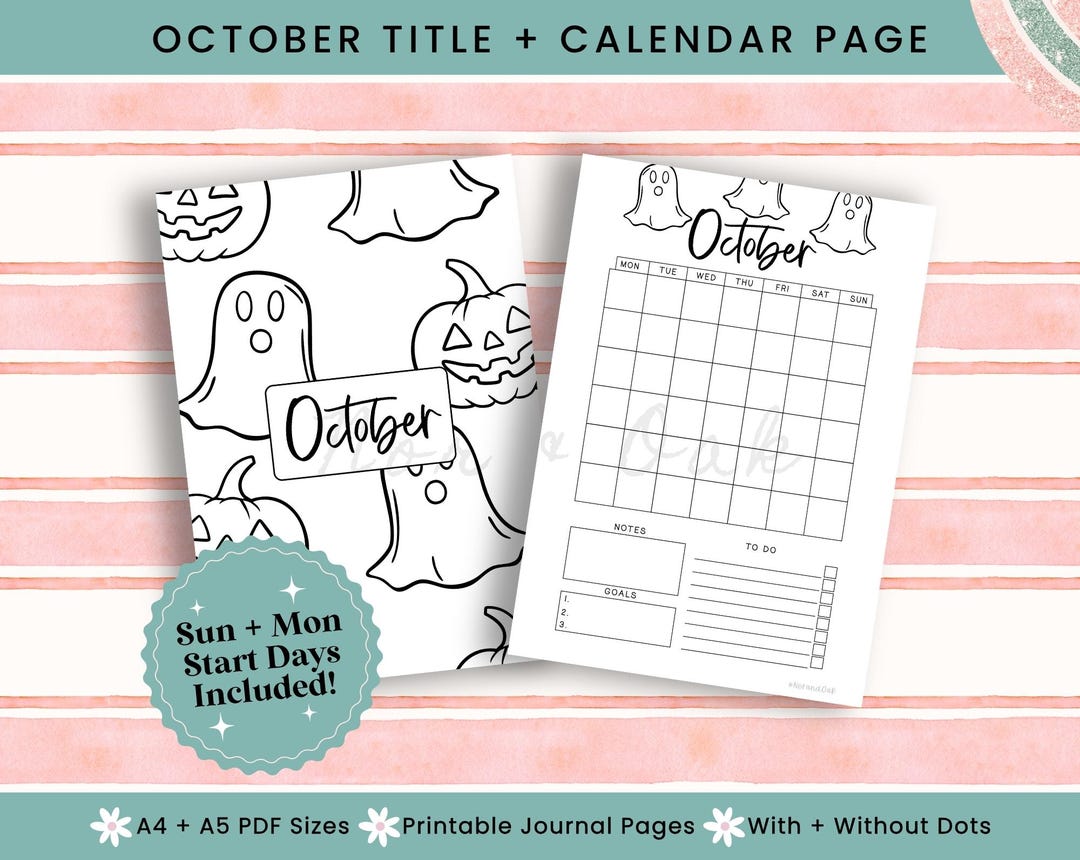 Printable Calendar Page October, Journal Printable, October Title Page ...