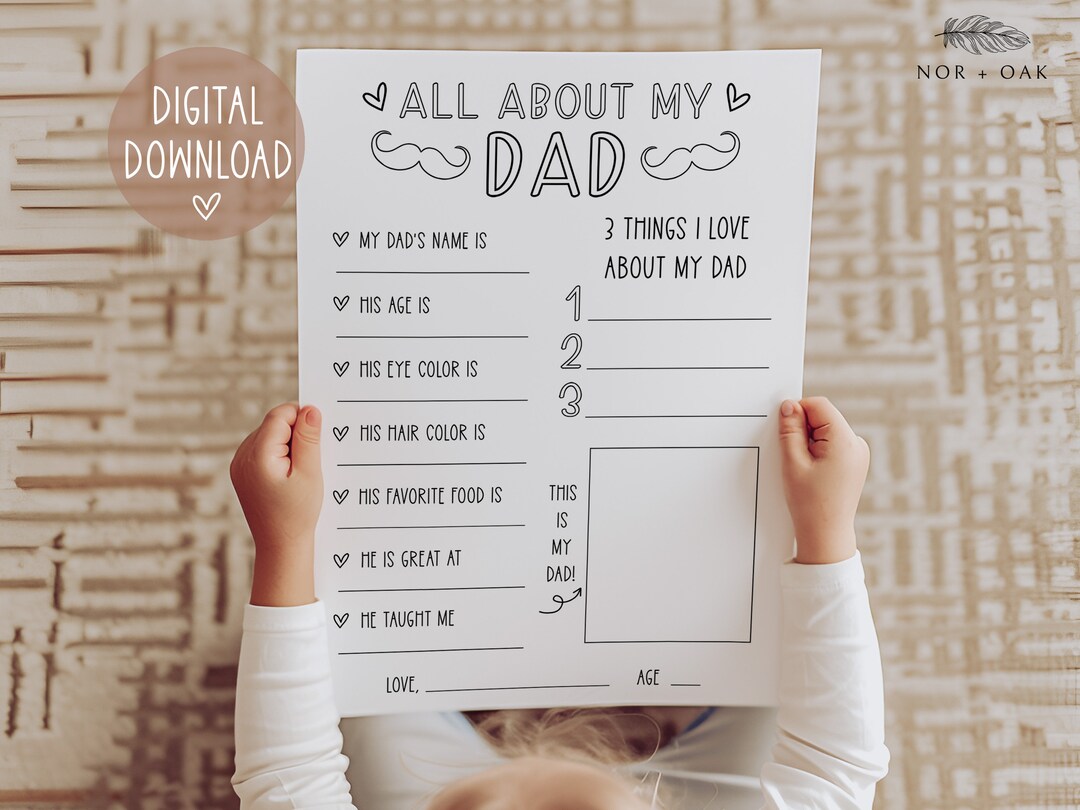 All About Dad Printable, Fill in the Blank Father's Day Card, Dad ...