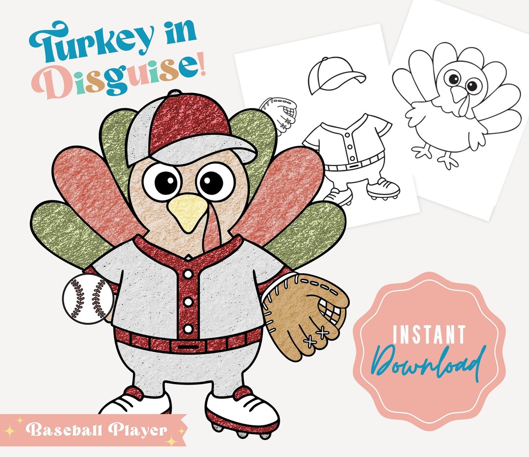 Disguise a Turkey, Turkey in Disguise Printable, Baseball Turkey, Hide ...