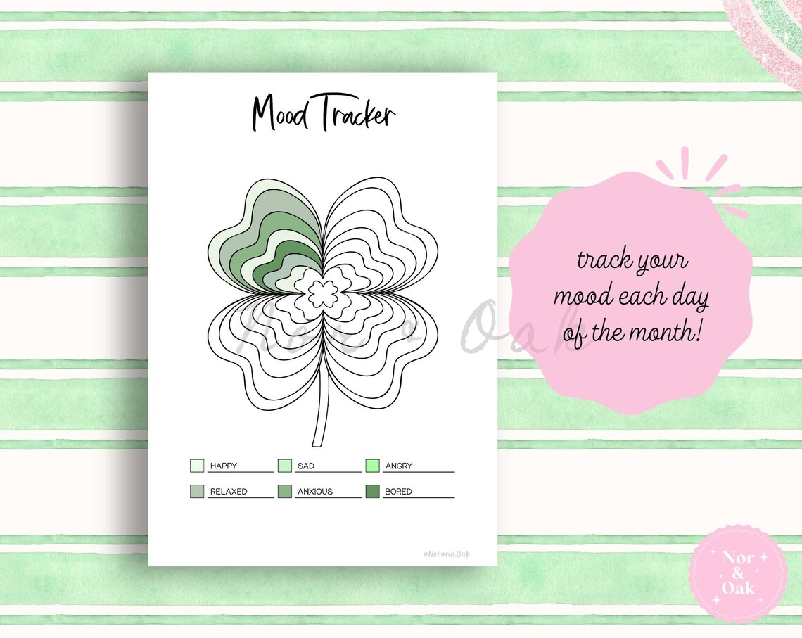 Clover Mood Tracker Printable, Journal Page Printable, Monthly Mood ...