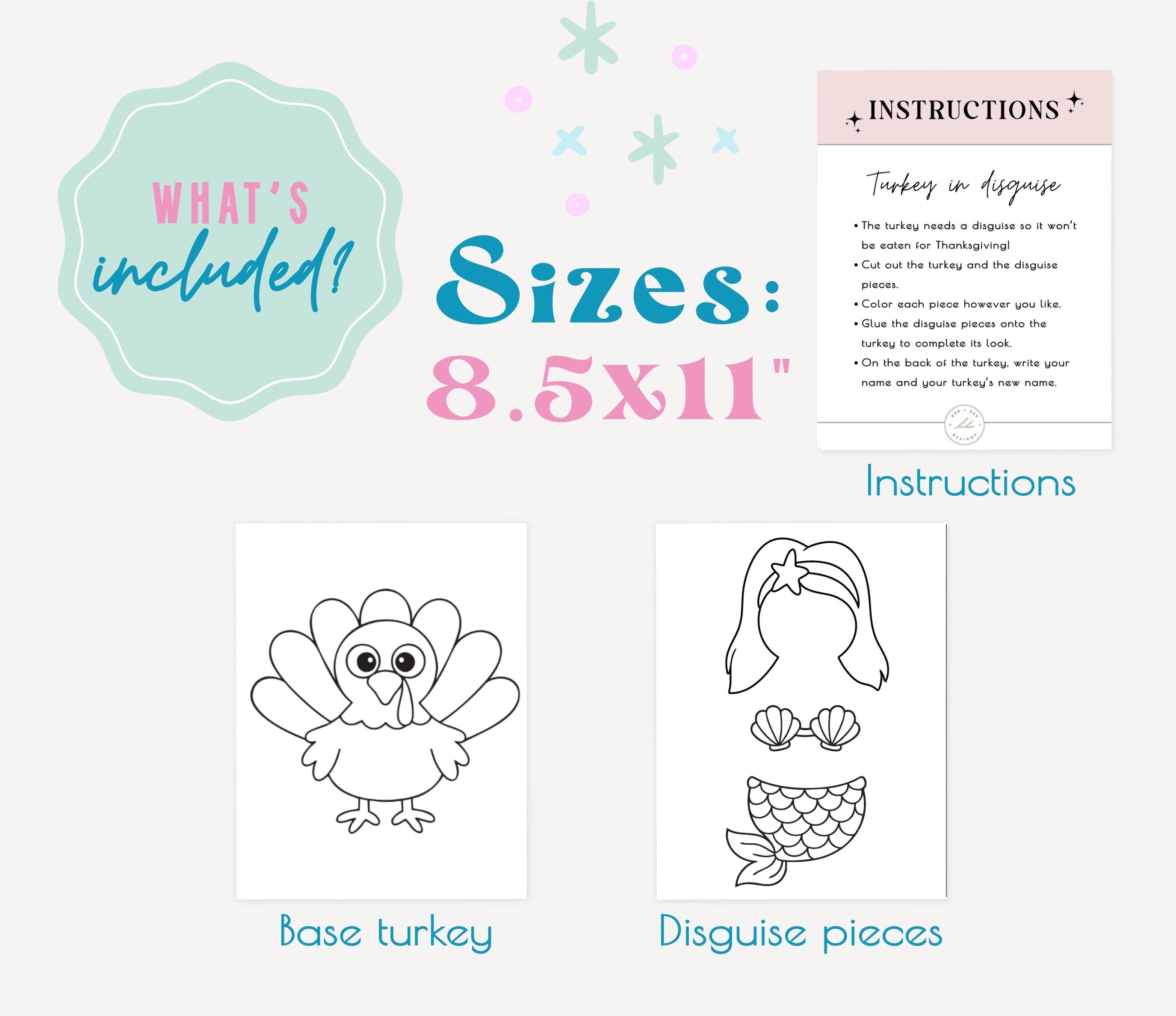 Disguise a Turkey, Turkey in Disguise Printable, Mermaid Turkey, Hide ...