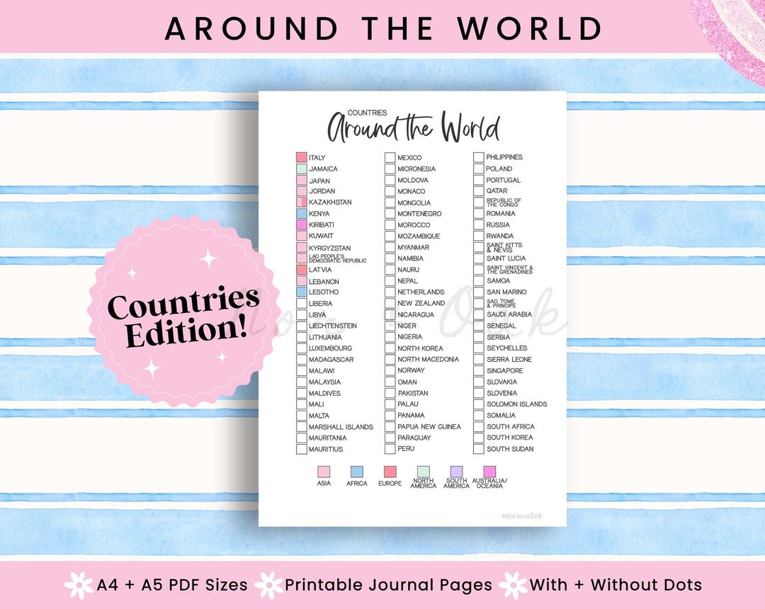 Around the World Tracker, Journal Printables, Printable Challenge ...