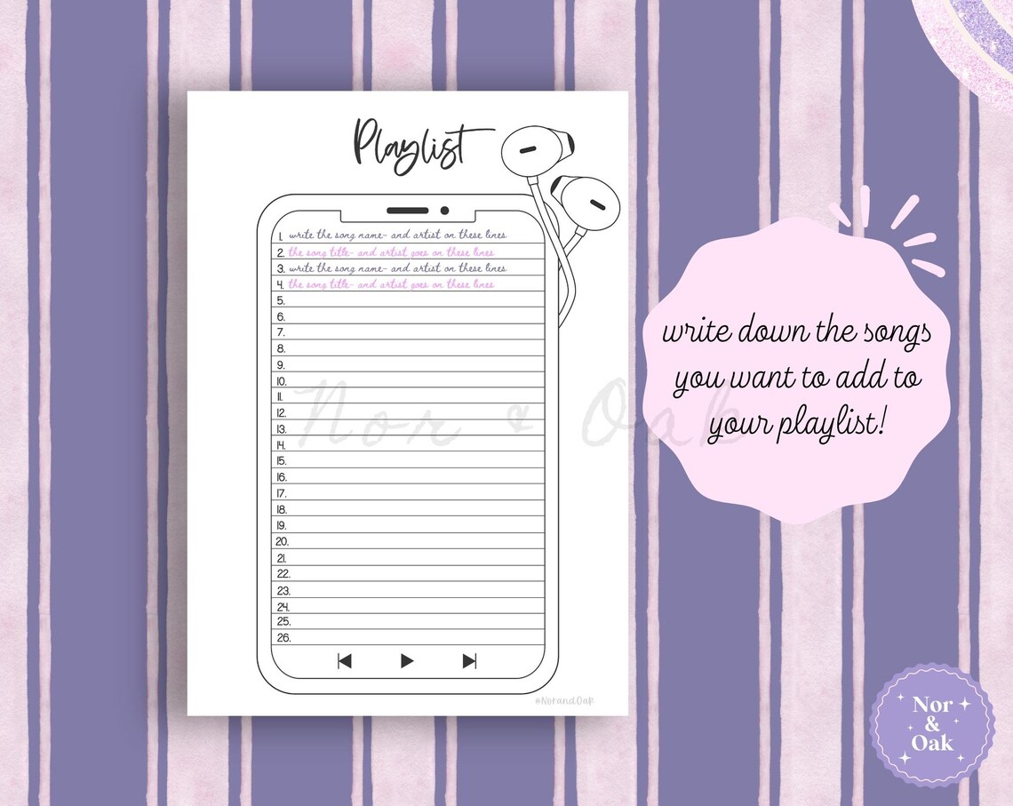 Playlist Tracker Printable, Journal Printables, Music Playlist, Music ...