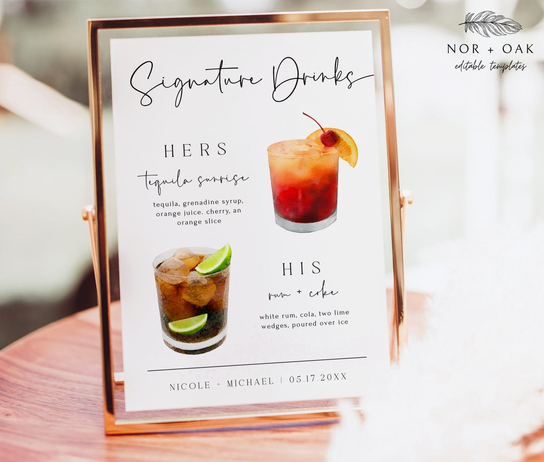 Signature Drink Sign, Signature Cocktail, Signature Drink Wedding Sign ...