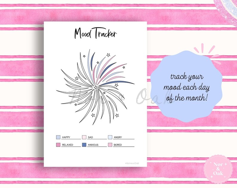 Firework Mood Tracker Printable, Journal Page Printable, Monthly Mood ...