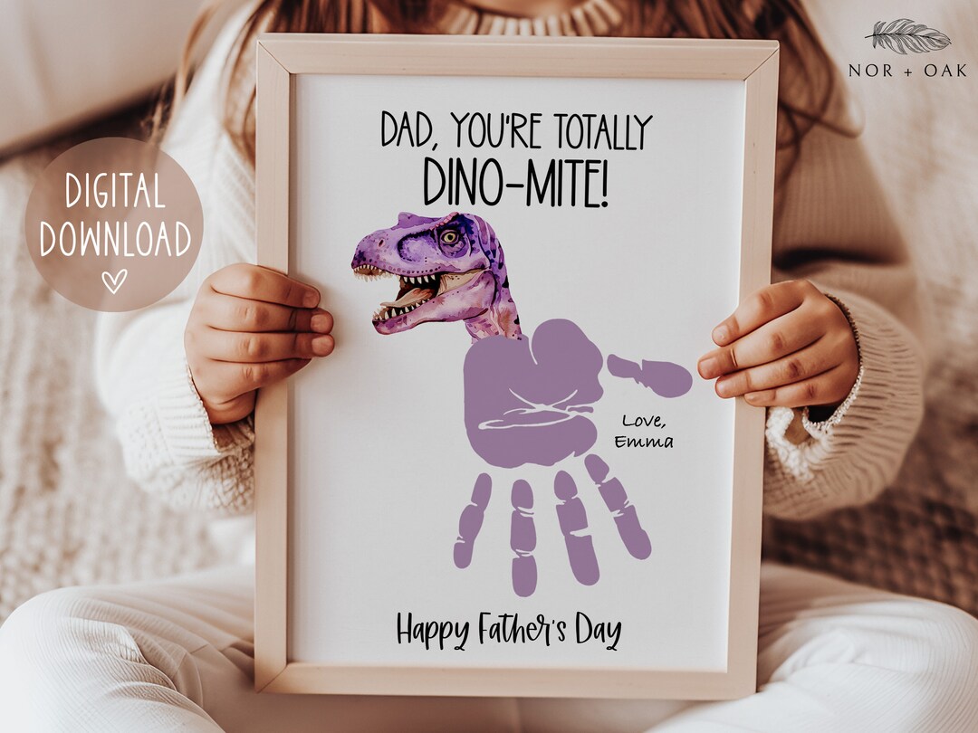 Fathers Day Handprint Craft, Fathers Day Gift, Fathers Day Print, Dino ...