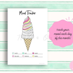 Ice Cream Mood Tracker Printable, Journal Page Printable, Monthly Mood ...