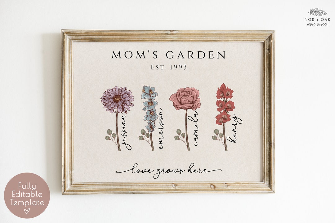 Personalized Gift for Mom, Mom's Garden Birth Flower Print, Family ...