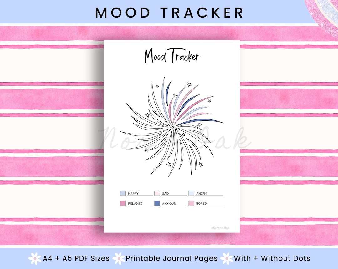 Firework Mood Tracker Printable, Journal Page Printable, Monthly Mood ...