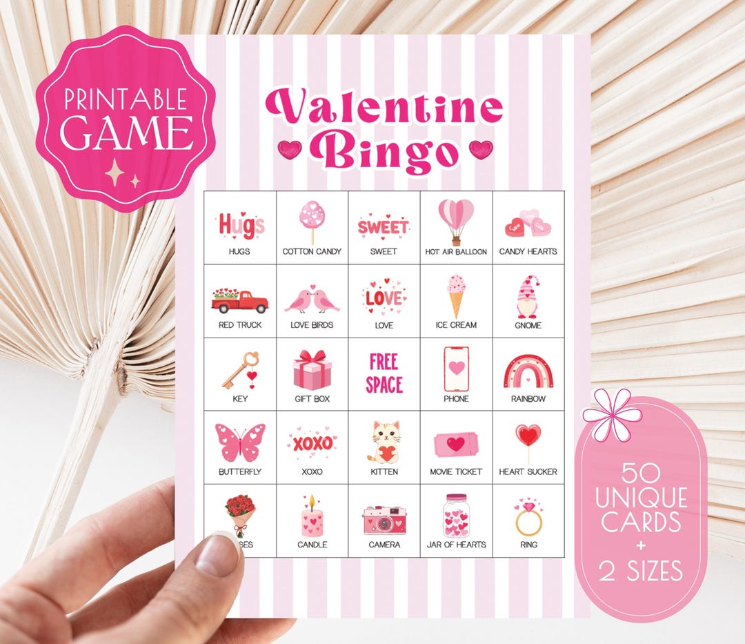 Valentines Day Bingo Game Printable, Valentine Kid Activity, Valentines ...
