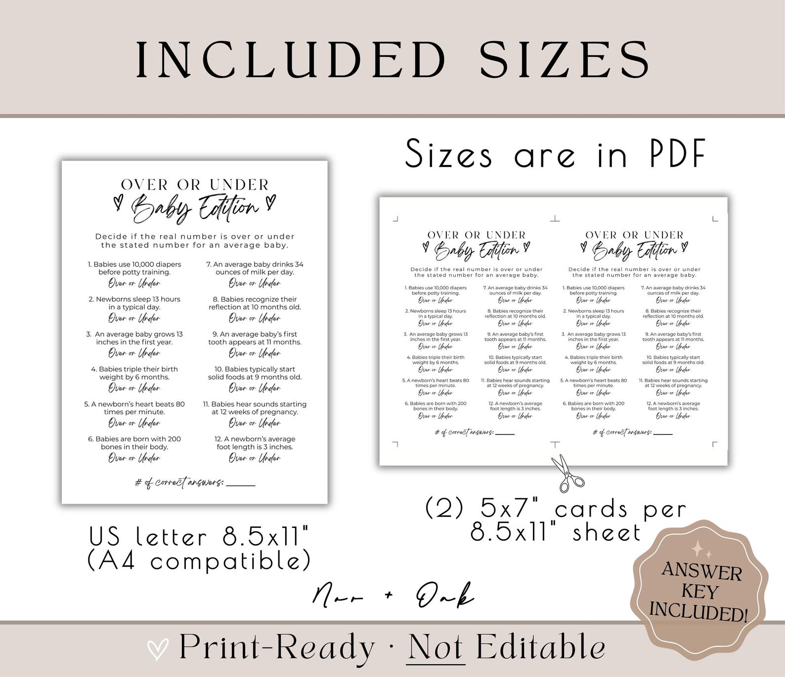 Over or Under Baby Shower Game Printable, Baby Trivia Game, Fun Baby ...