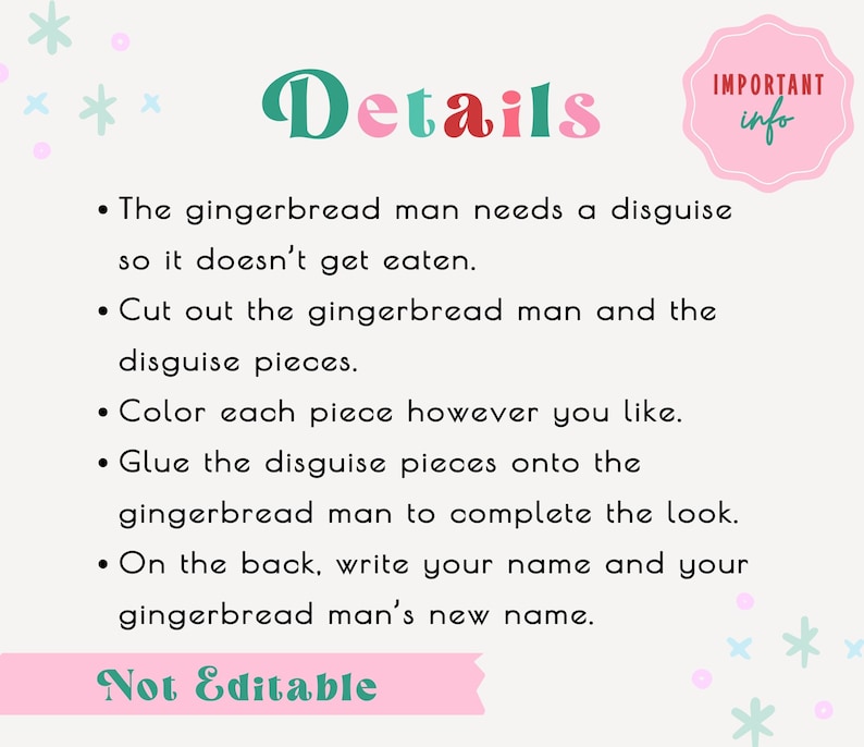 Disguise a Gingerbread Man, Gingerbread Disguise Printable, Princess ...