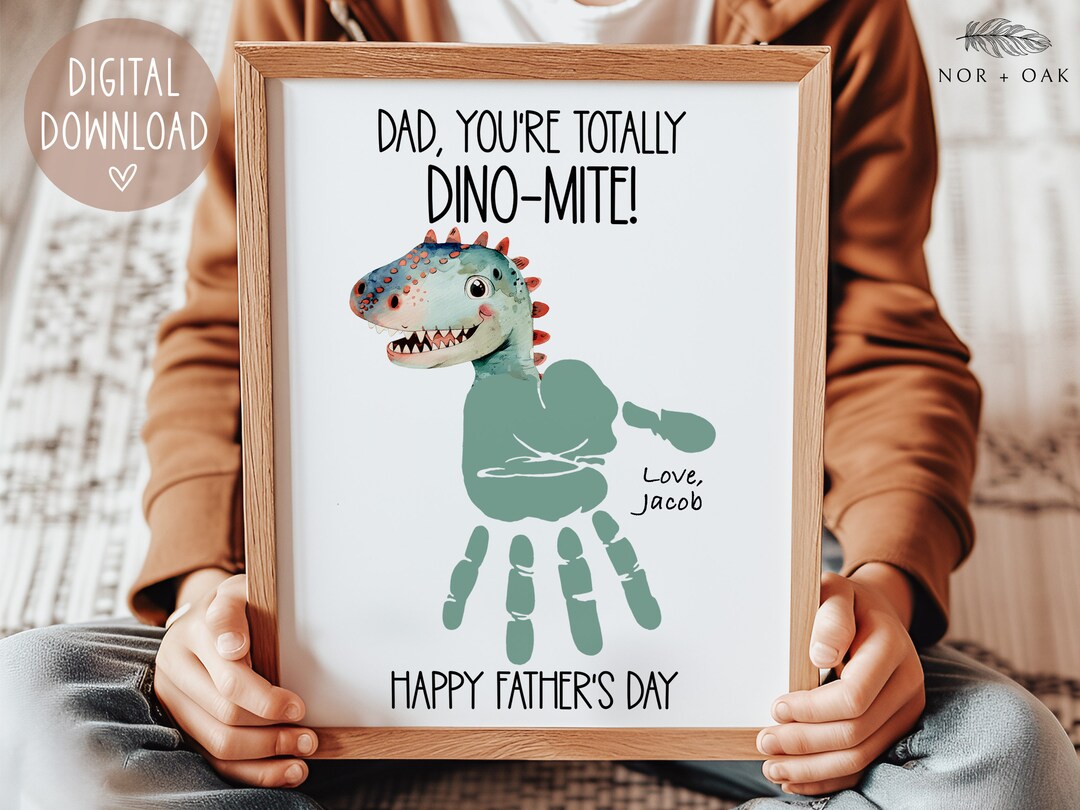 Fathers Day Handprint Craft, Fathers Day Gift, Fathers Day Print, Dino ...
