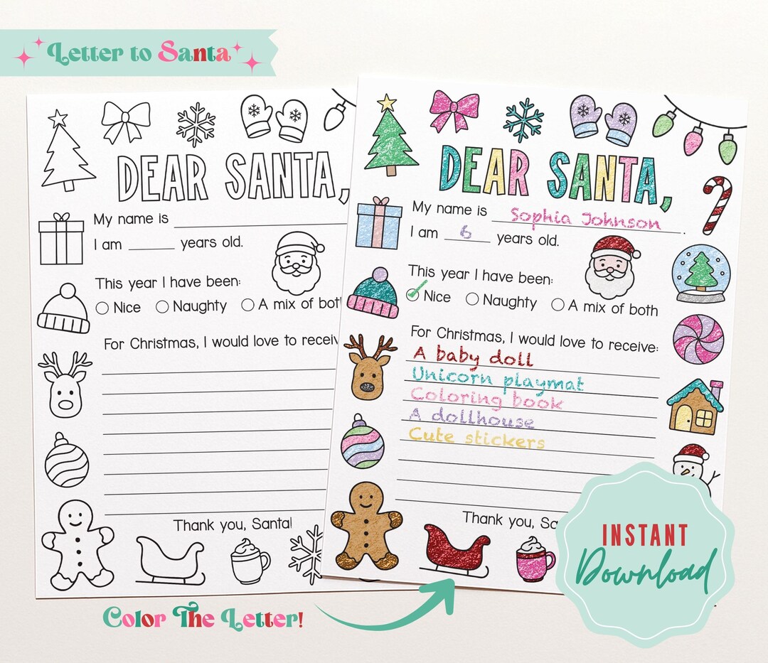 Dear Santa Letter Coloring Page Printable, Letter to Santa, Christmas ...