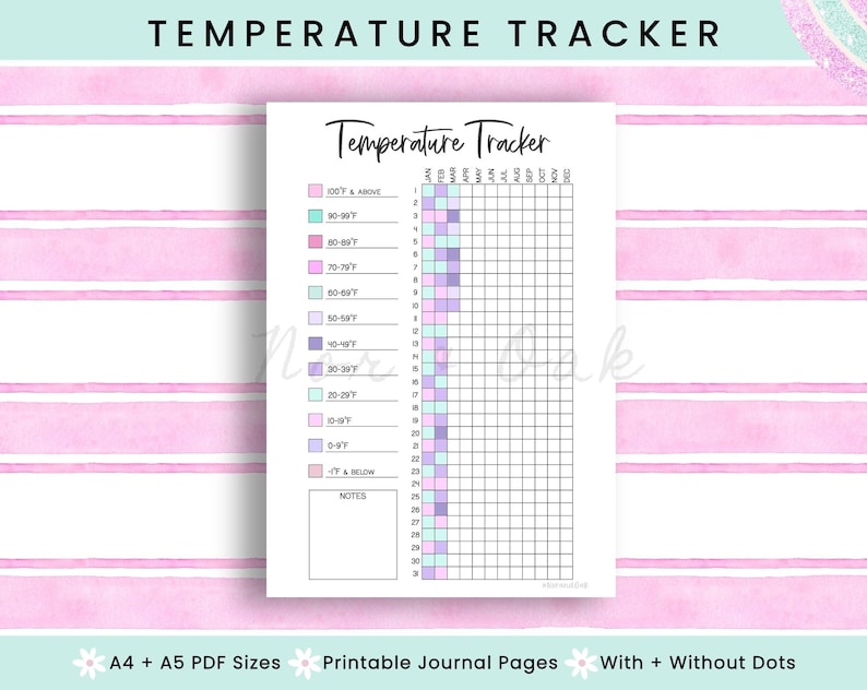 Temperature Tracker, Journal Printable, Weather Tracker, Yearly Tracker ...