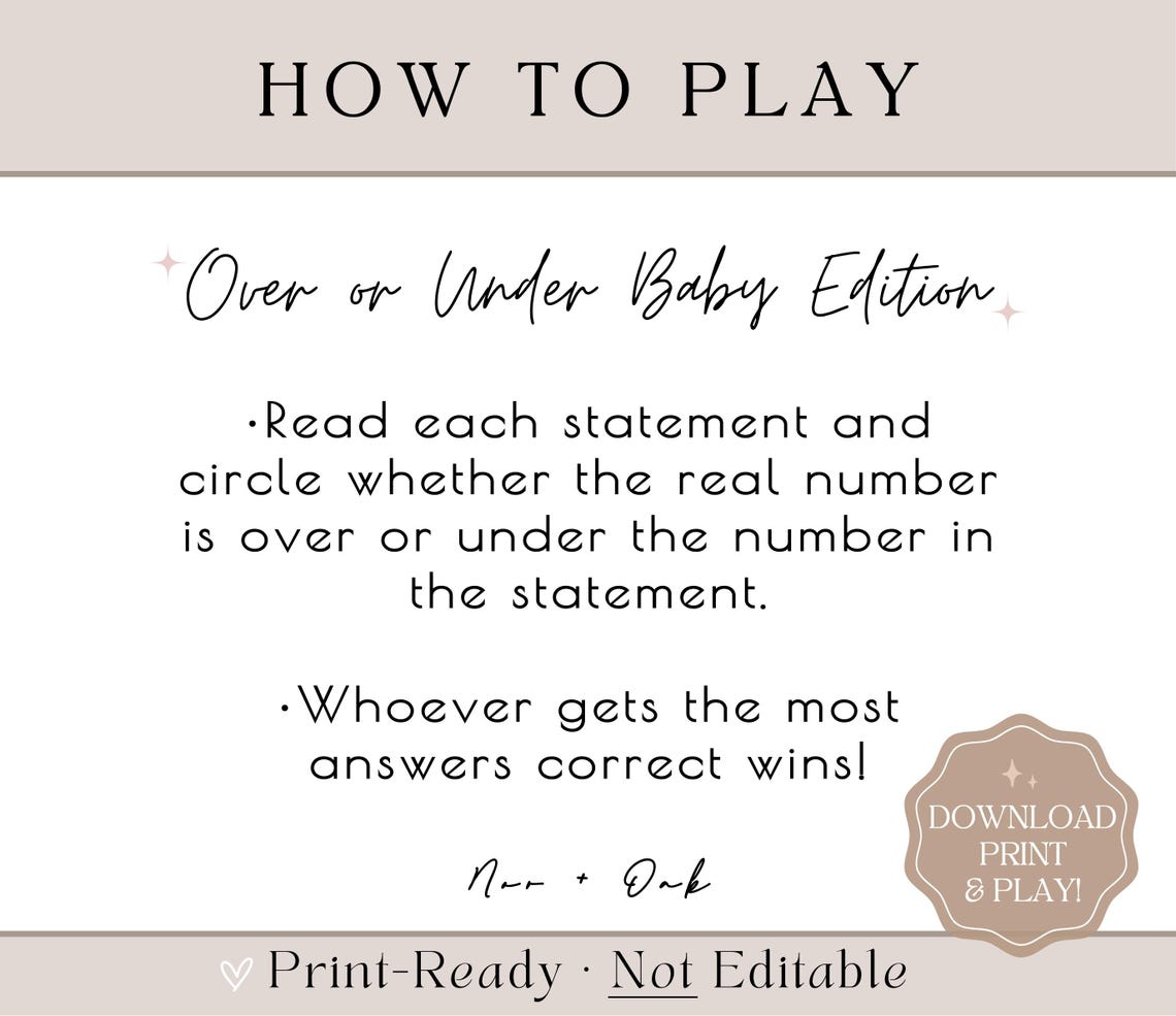 Over or Under Baby Shower Game Printable, Baby Trivia Game, Fun Baby ...