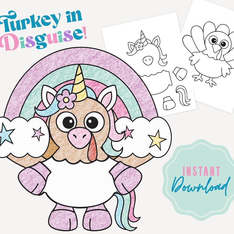 Unicorn Turkey Disguise Template Printable - Etsy