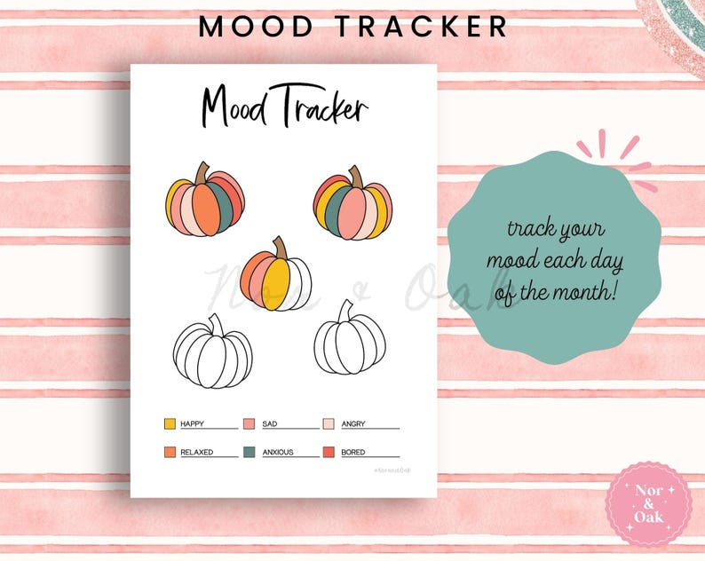 Pumpkins Mood Tracker Printable, Journal Page Printable, Monthly Mood ...