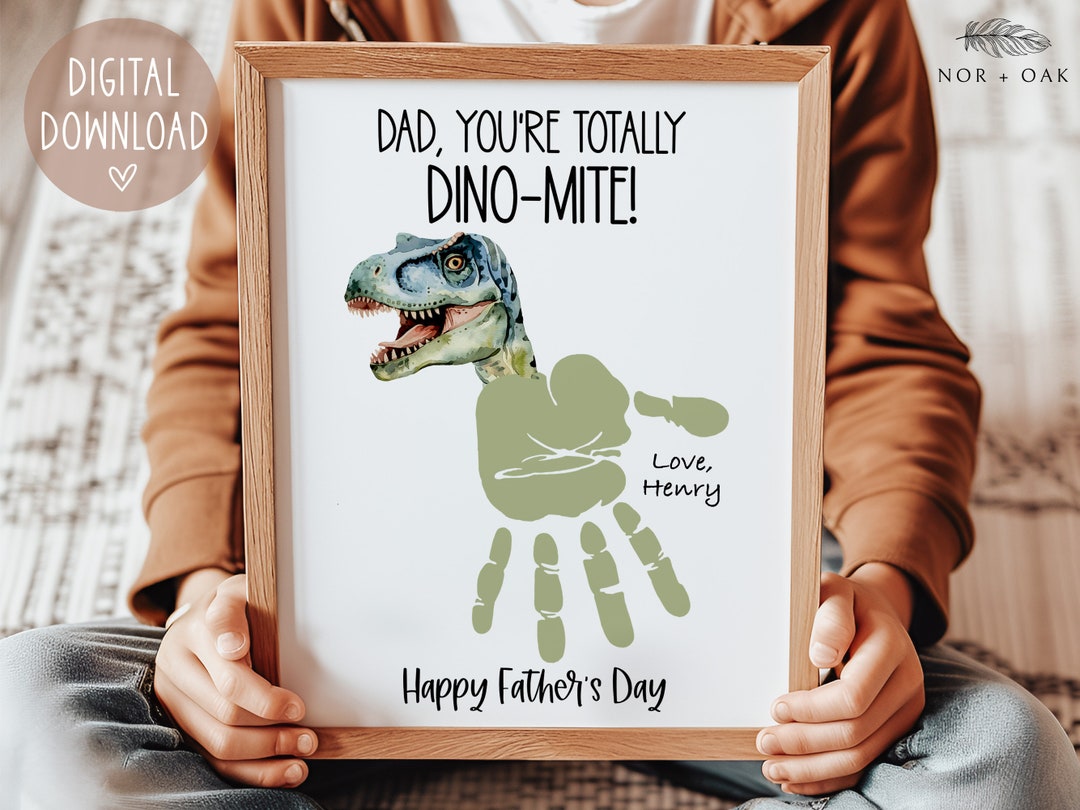 Fathers Day Handprint Craft, Fathers Day Gift, Fathers Day Print, Dino ...