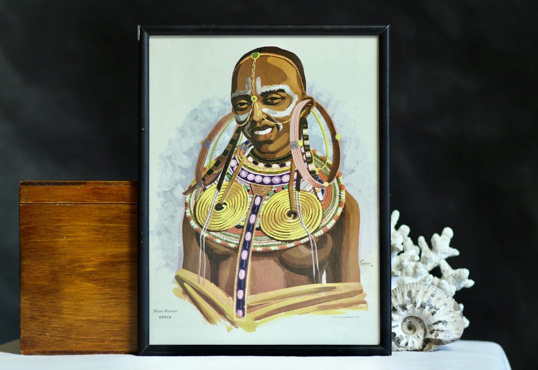 Vintage Art Print: ‘masai Woman, Kenya’ by Sardar. 1974. Black Frame ...
