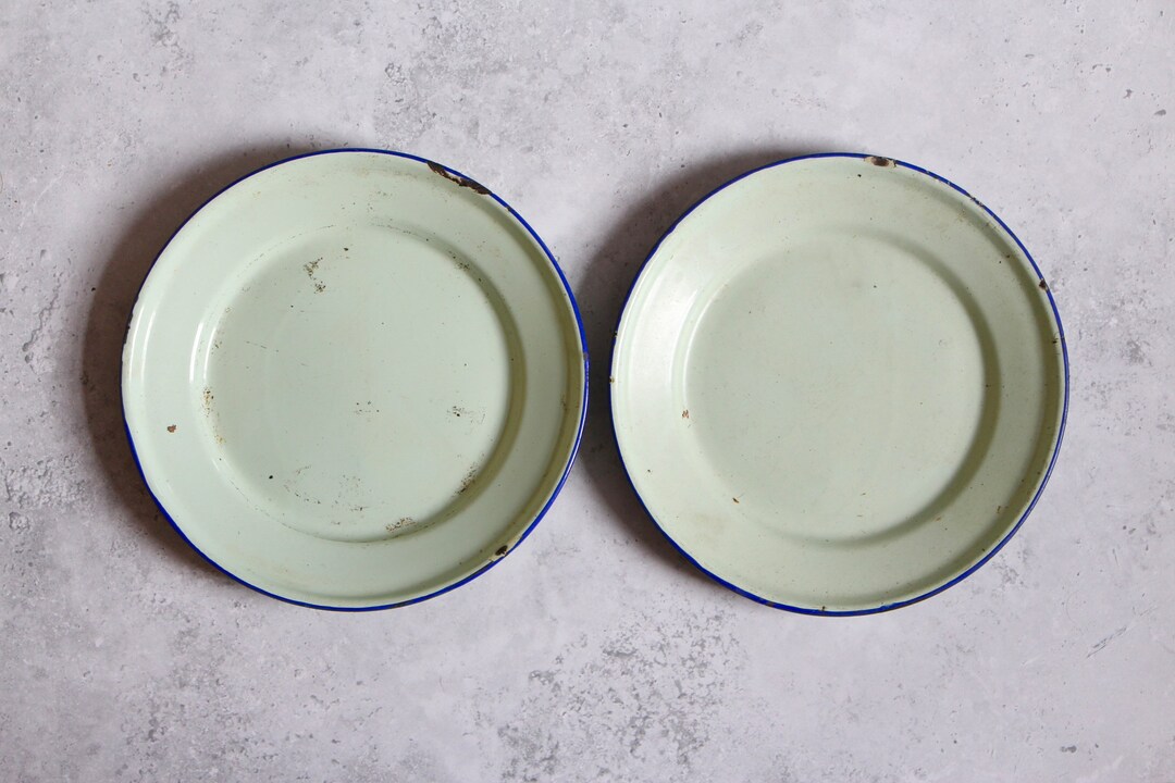 Pair of Vintage Enamel Plates. Mint Green. Serving Platters. Aged ...