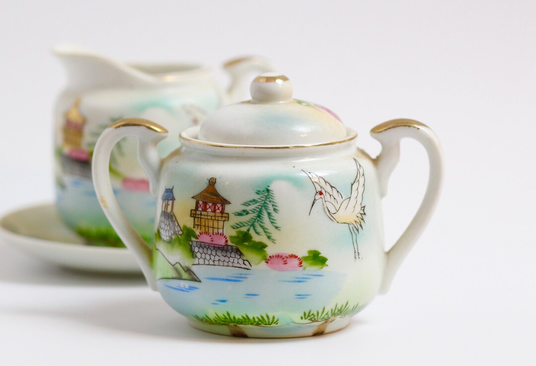 Antique Japanese Porcelain Set: Milk Jug + Sugar Pot. Kutani Ware ...