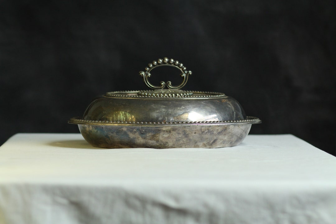 Antique Silver-plated Dinner Cloche + Base. With Lid. Serving. Vintage ...