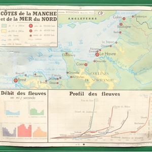 Huge Mid-century French Educational Wall Chart. Geography. Extra Large ...