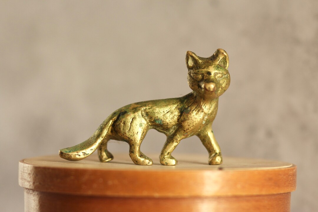 Vintage Brass Fox Statue. Cast Metal. Small Size. Midcentury. Animal ...