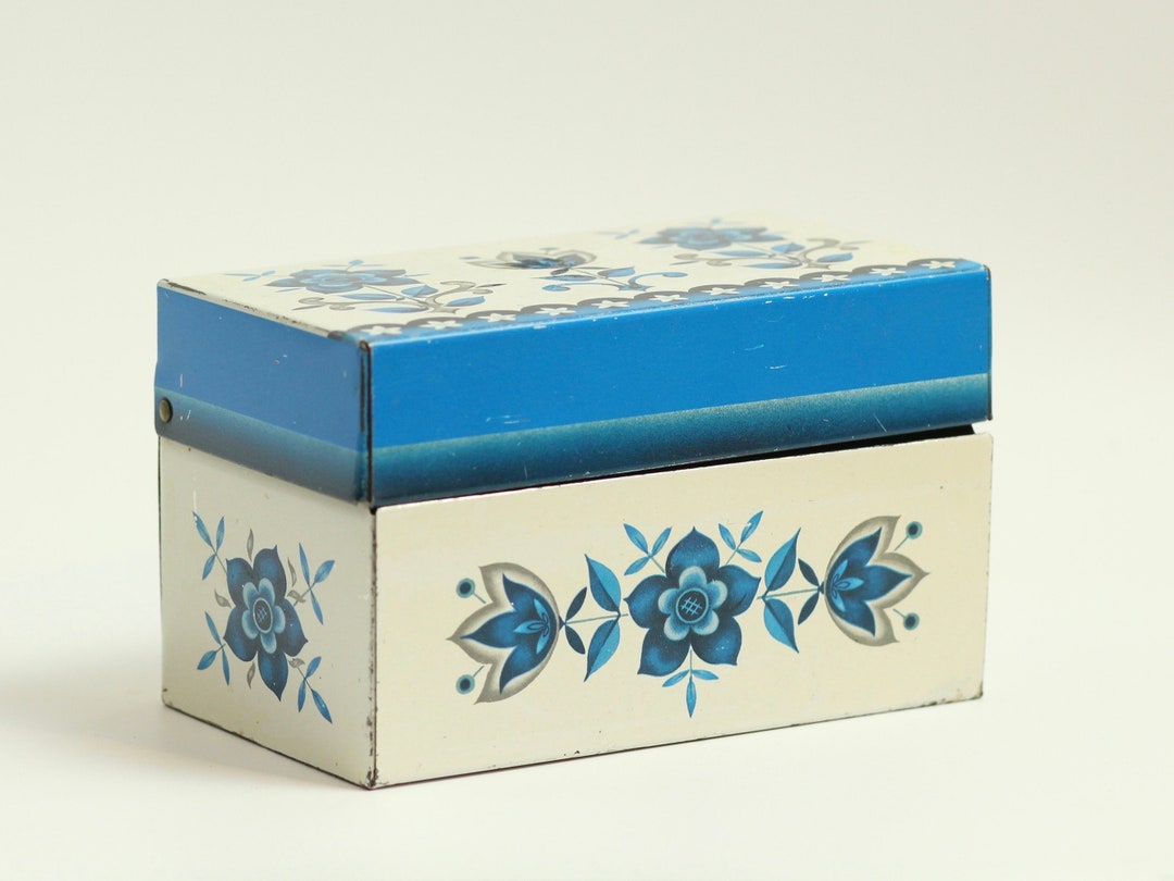 Vintage Aged Storage Tin. Floral Design. Scandi Aesthetic. Blue and ...