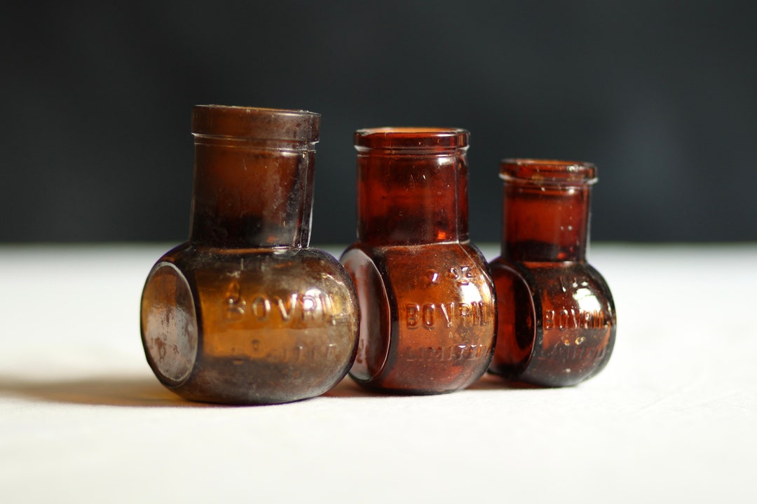 Trio of Vintage Brown Glass Bottles. Bovril Bottles. Set of Three ...