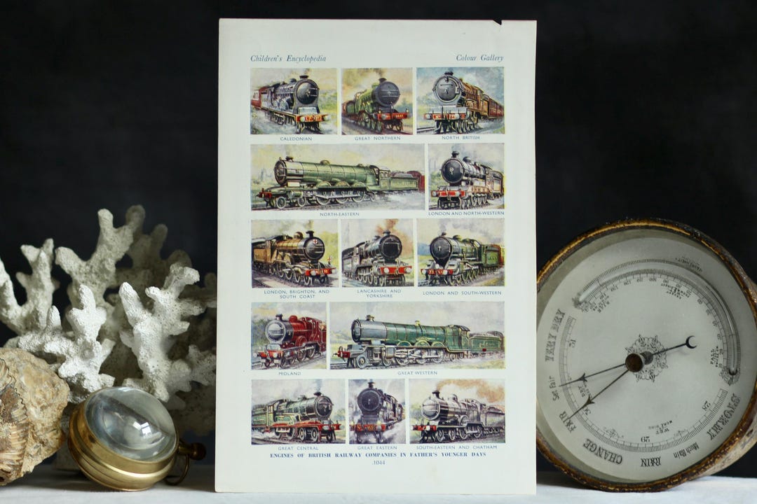 Original Antique Lithograph: Trains. 1920s. Reversible. Double-sided ...