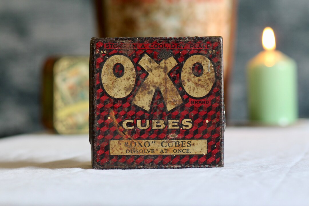Vintage Storage Tin. OXO Cubes. Red Colour. Food Box. Metal Container ...