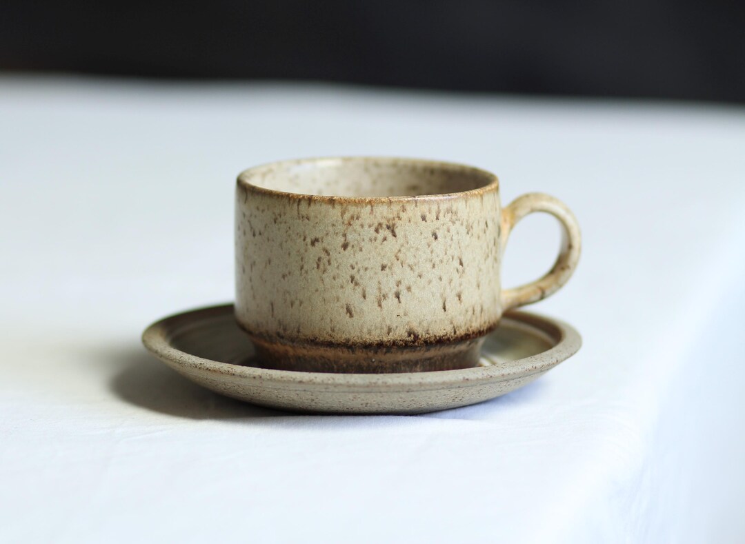 Vintage Studio Pottery Cup + Saucer Set. Iden Rye. Hand-painted ...