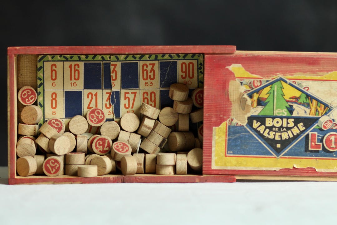 Vintage French Loto Game. Original Wooden Box. Incomplete Set ...
