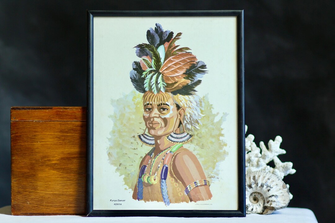 Vintage Art Print: ‘kurya Dancer, Kenya’ by Sardar. 1974. Black Frame ...