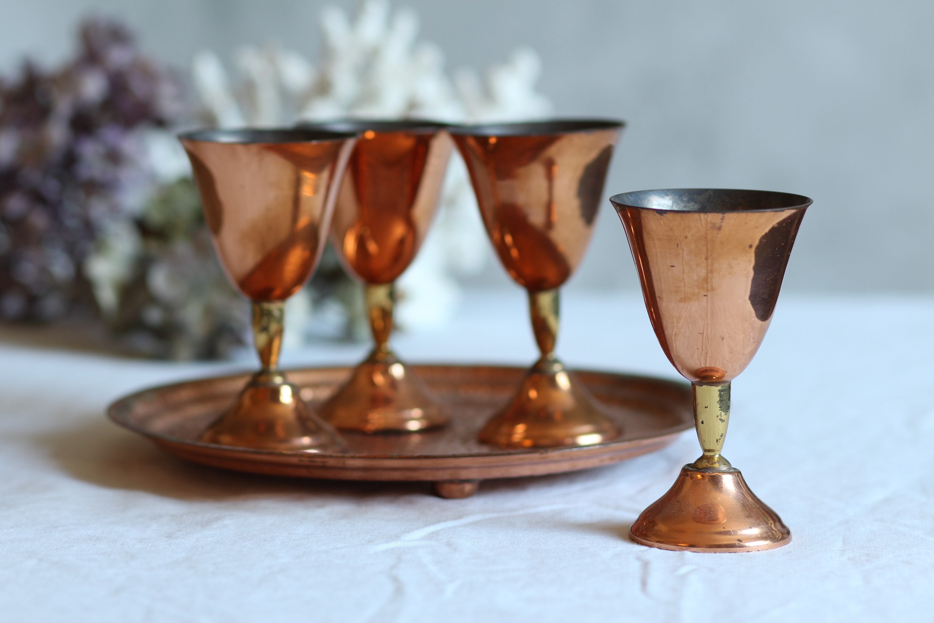 Set of Mid-century Tray and Four Goblets. Hammered Copper. - Etsy