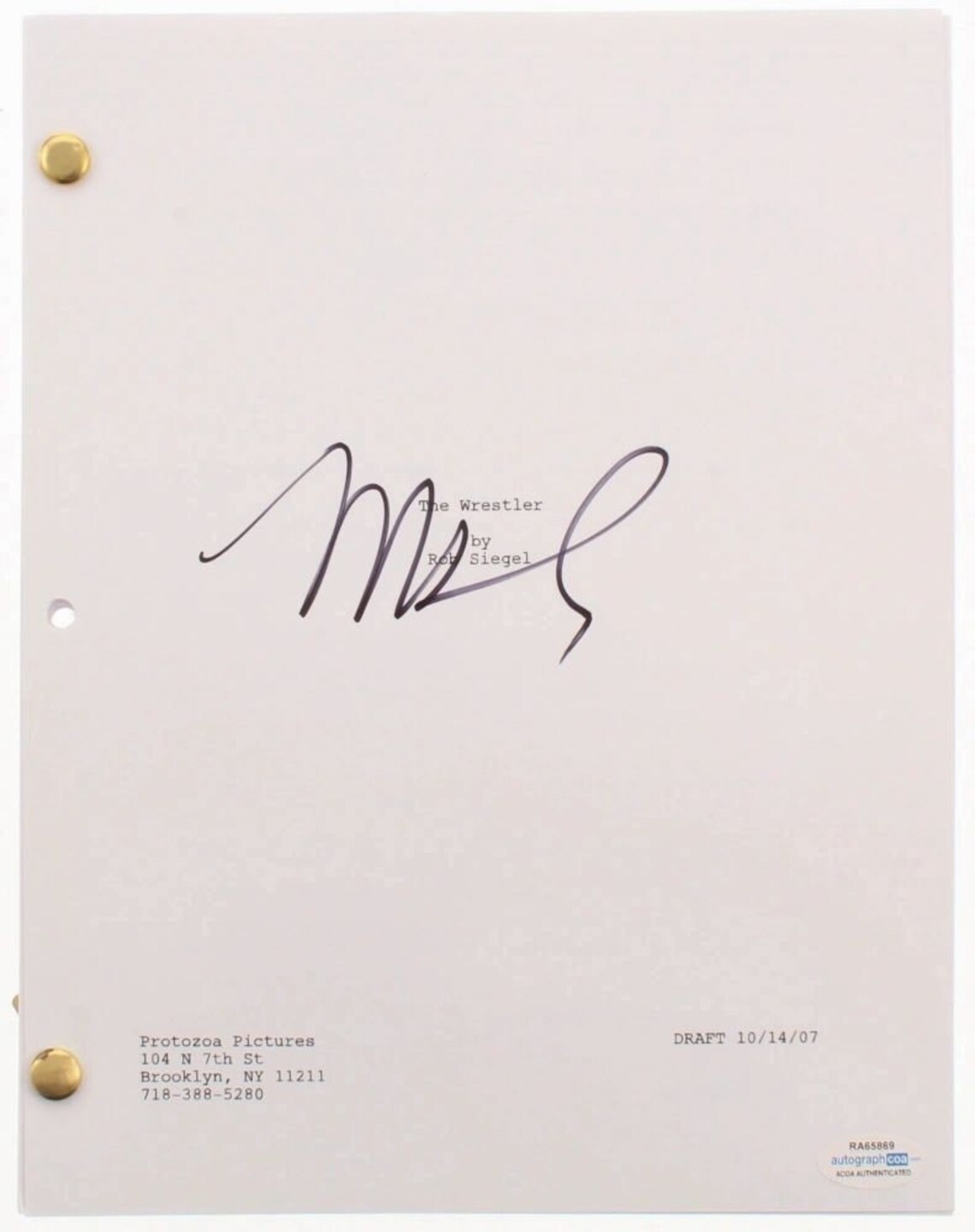 Mickey Rourke Signed the Wrestler Movie Script | Etsy
