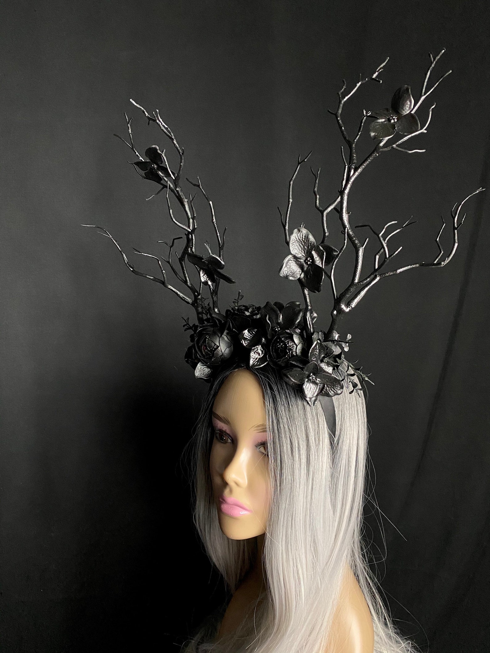 Gothic Forest Witch Black Tree Branch Antler Headdress - Etsy
