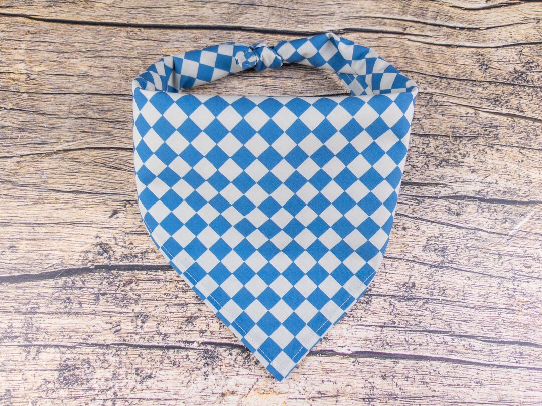 Checkerboard Dog Bandana Blue | Tie on Dog Scarf | Brown Dog Bandana ...