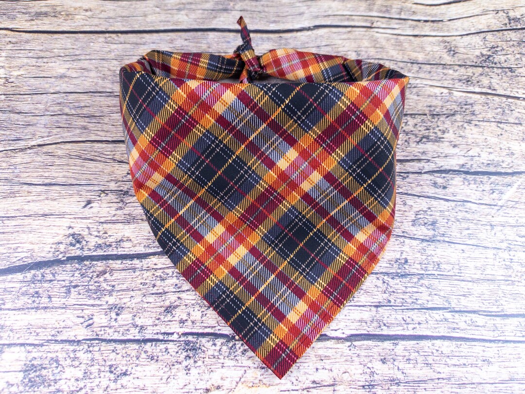 Dark Fall Plaid Dog Bandana | Tie on Dog Scarf | Autumn Dog Bandana ...